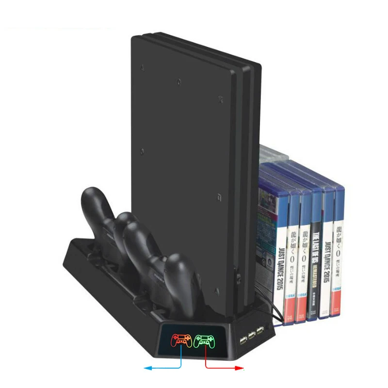 3 in 1 PS4 Vertical Stand - Cooling, Charging, and Storage