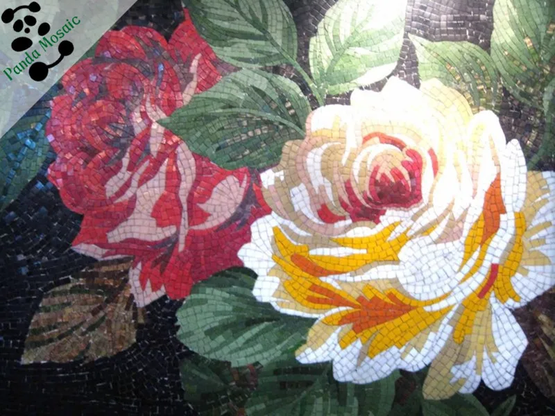 Bedroom Chinese Rose Design Handmade Flower Pattern Mosaic Tile Wall ...