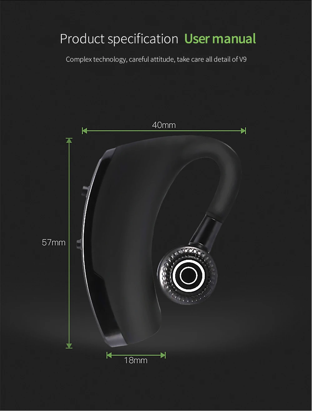 V9 Business Headset Handsfree Earphone Wireless Voice Control Music Sports Bluetooth Headphones ...