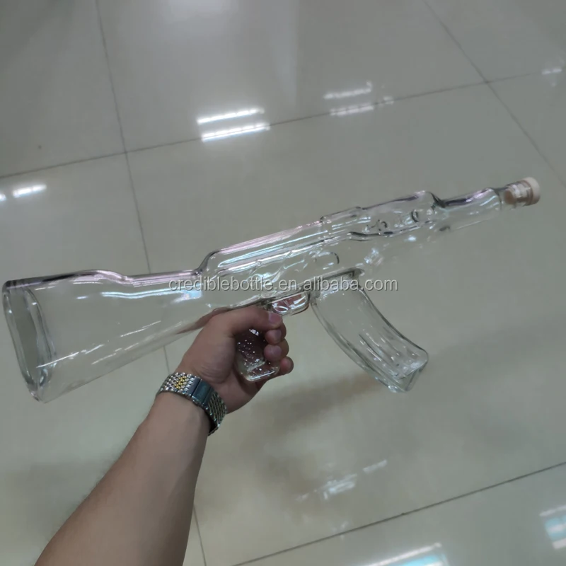 Factory Wholesale Artwork 800ml Ak 47 Gun Shaped Glass Bottle With Cork ...