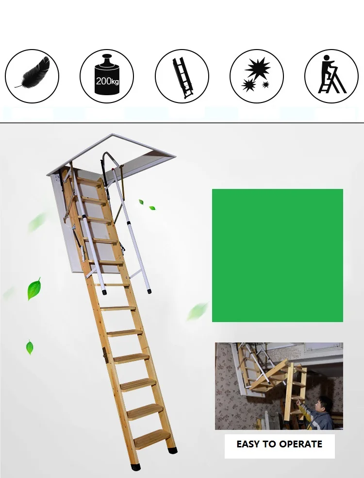 Folding Wooden Loft Stairs with Handrail - Safe & Stylish