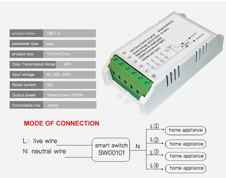 Smart Home Automation System Wifi Wireless Remote Control 1 Gang 2 Way ...