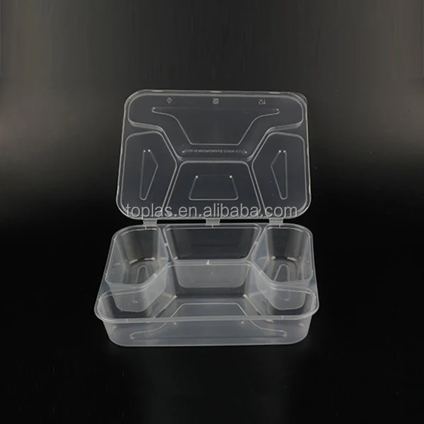 Rectangular Hinged Lid Disposable Plastic Food 4 Compartment Containers ...