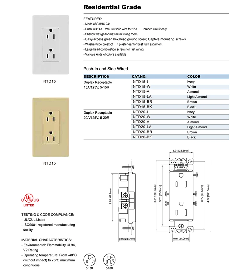 Standard Grounding Electric Socket White Color Tamper Resistant Outlets ...