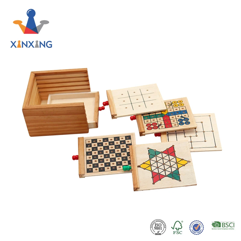 Wooden Mini Board Games Printing 5 In 1 And 7 In 1 Game Box For Travel ...