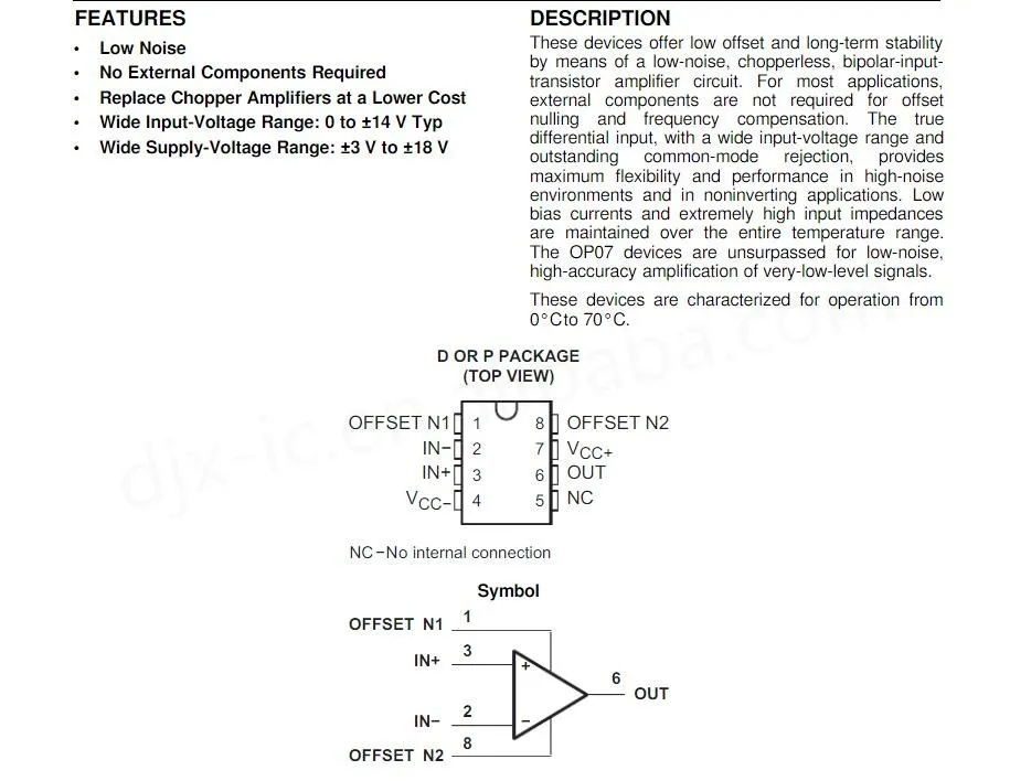 Op07 Op07c Op07c Op07cdr Sop8 Operational Amplifier Low Noise Dual Polarity Operation Amplifier ...