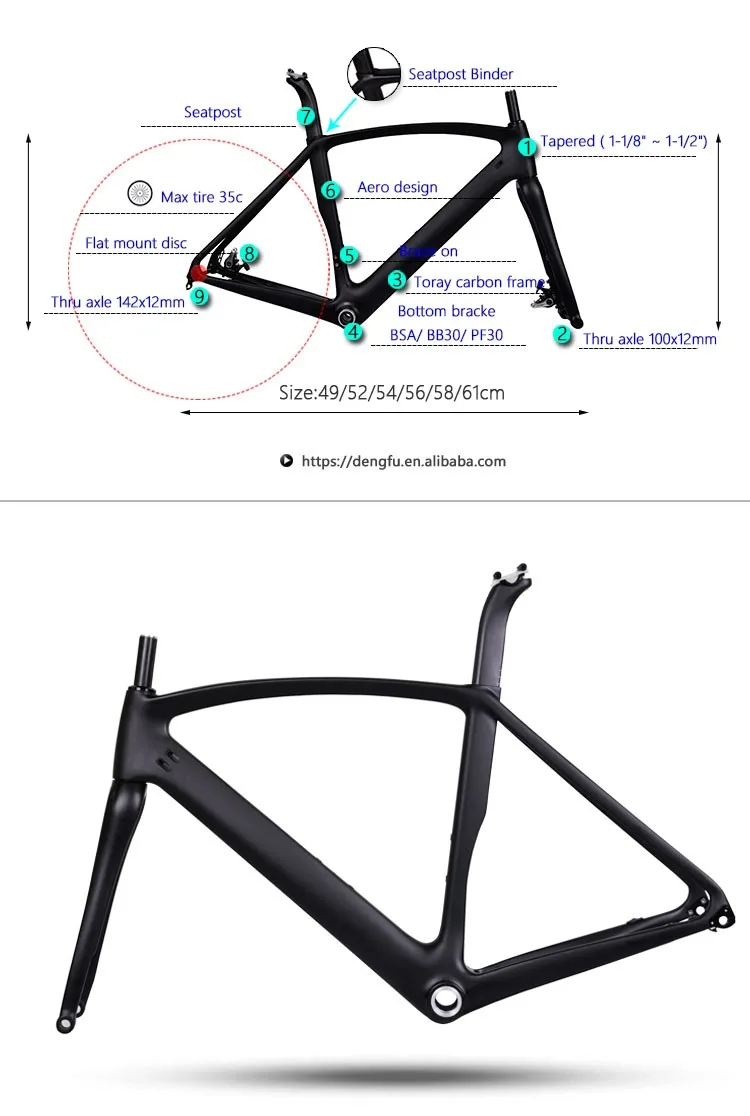 Fm099 Dengfu Di2 Carbon Aero Bicycle Frame Disc Brake Carbon Road Disc ...