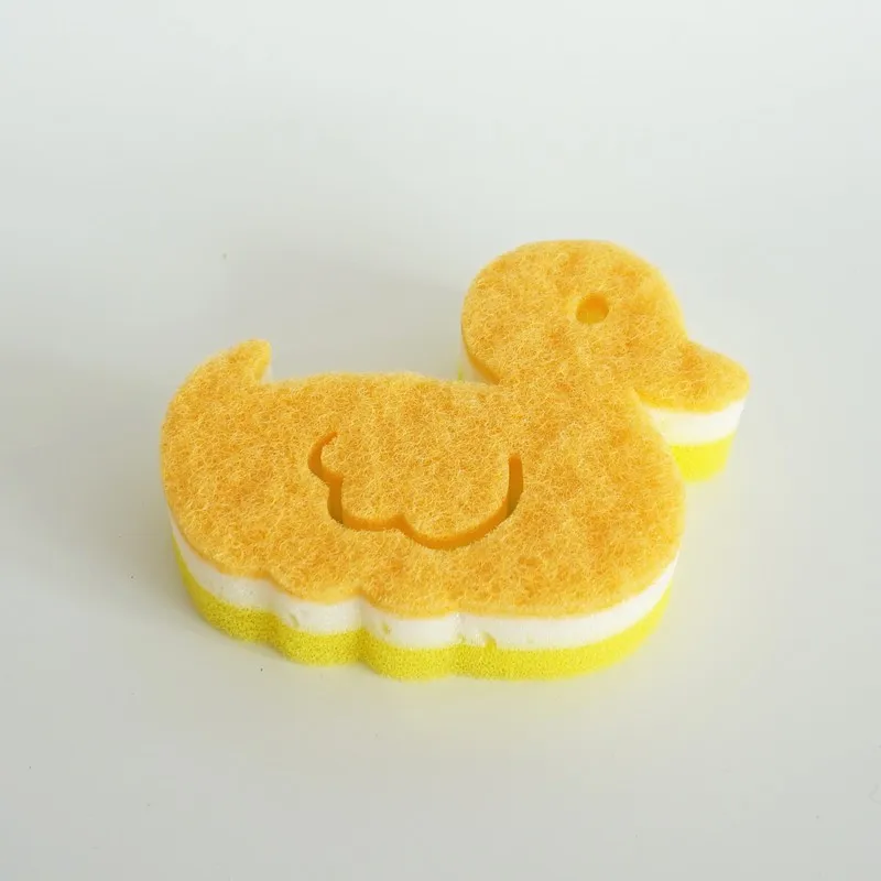 Yellow Duck Shape Cleaning Scrub Sponge Pad for Kitchen