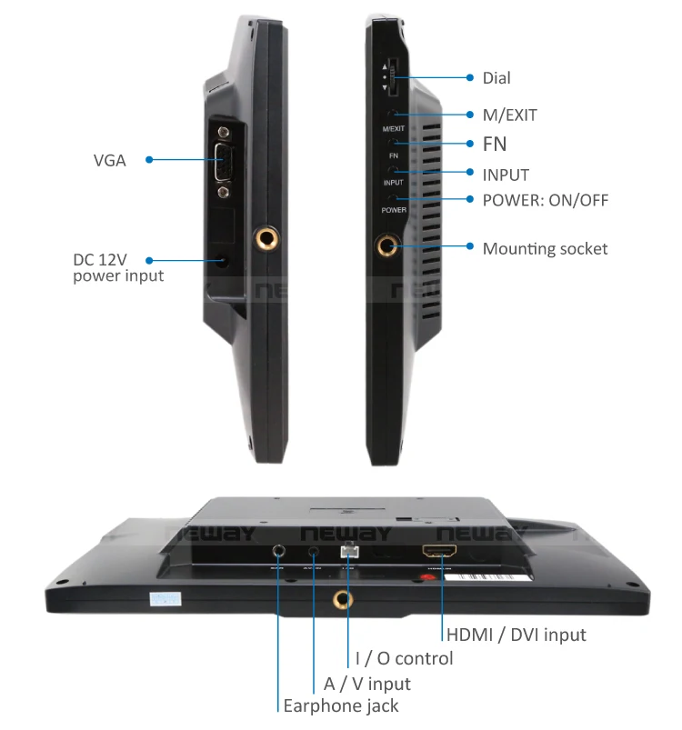10 Inch 1080p HD.MI Industrial Monitor with Touchscreen