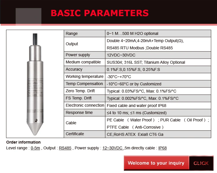 Holykell Oem Hpt604 Rs485 4-20ma Water Tank Level Sensor - Buy Rs485 ...