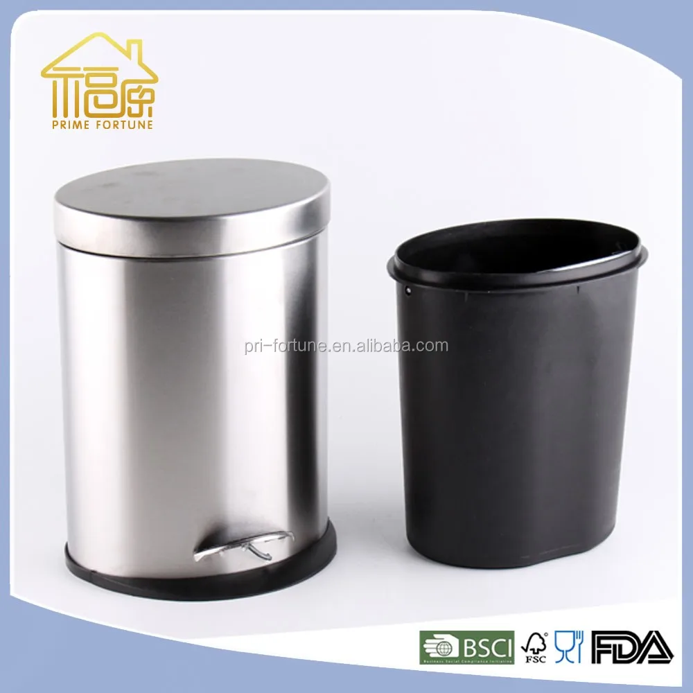 Oval Shape Metal Dustbin With Pp Bucket Stainless Steel Polishing ...