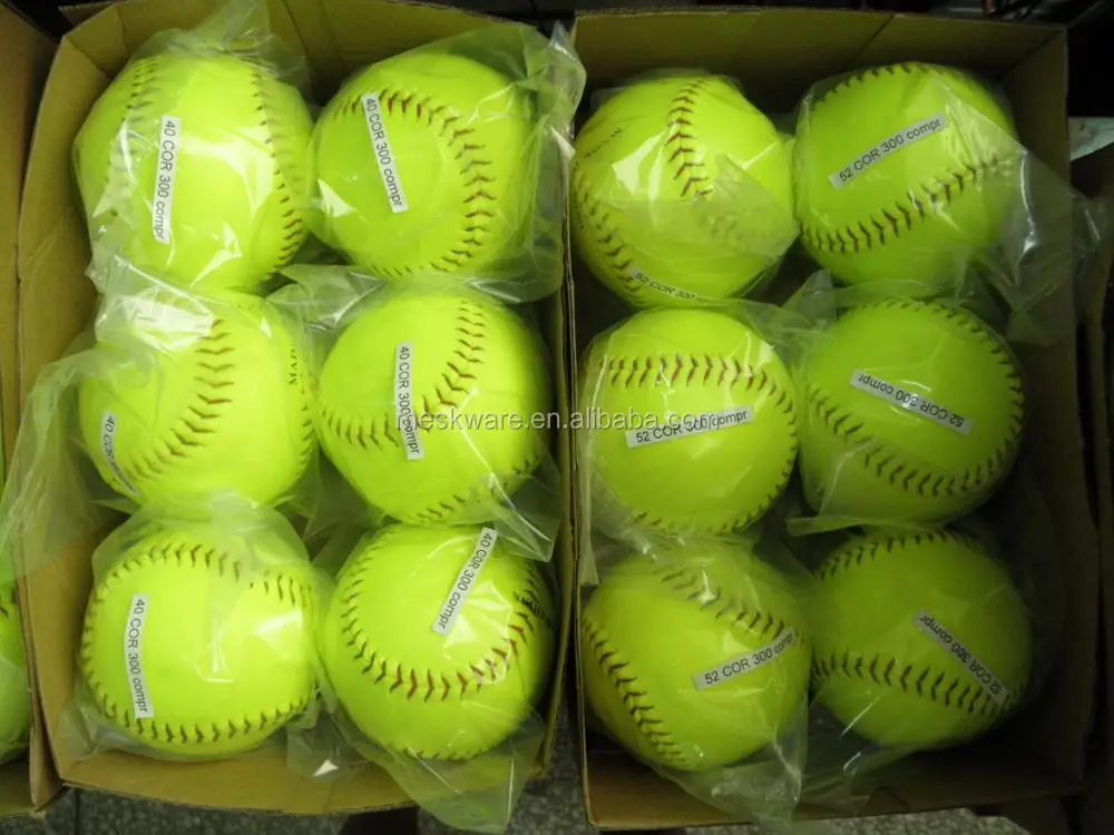 12" Yellow Pro-leather Cover Asa Ncaa Fast Slow Pitch Softball Cork ...