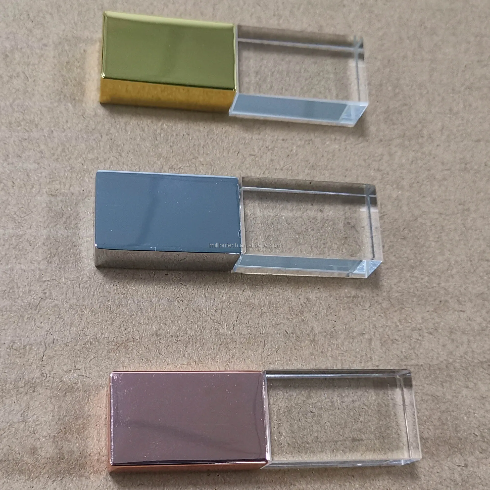 Premium Linen Box Glass Crystal Usb Flash Drive Wholesale Silver Metal ...