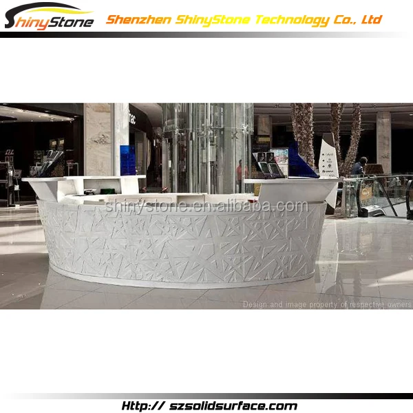 Designer White Rounded Shape Receptionist Design White Krion Solid ...