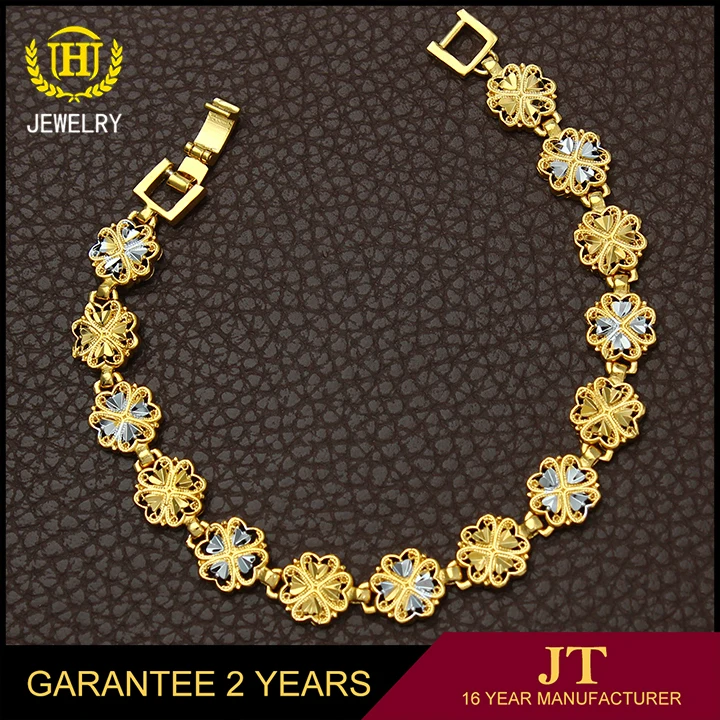 Charm Saudi Style Two Tone Bracelet For Woman Girls 18k Gold Plated ...