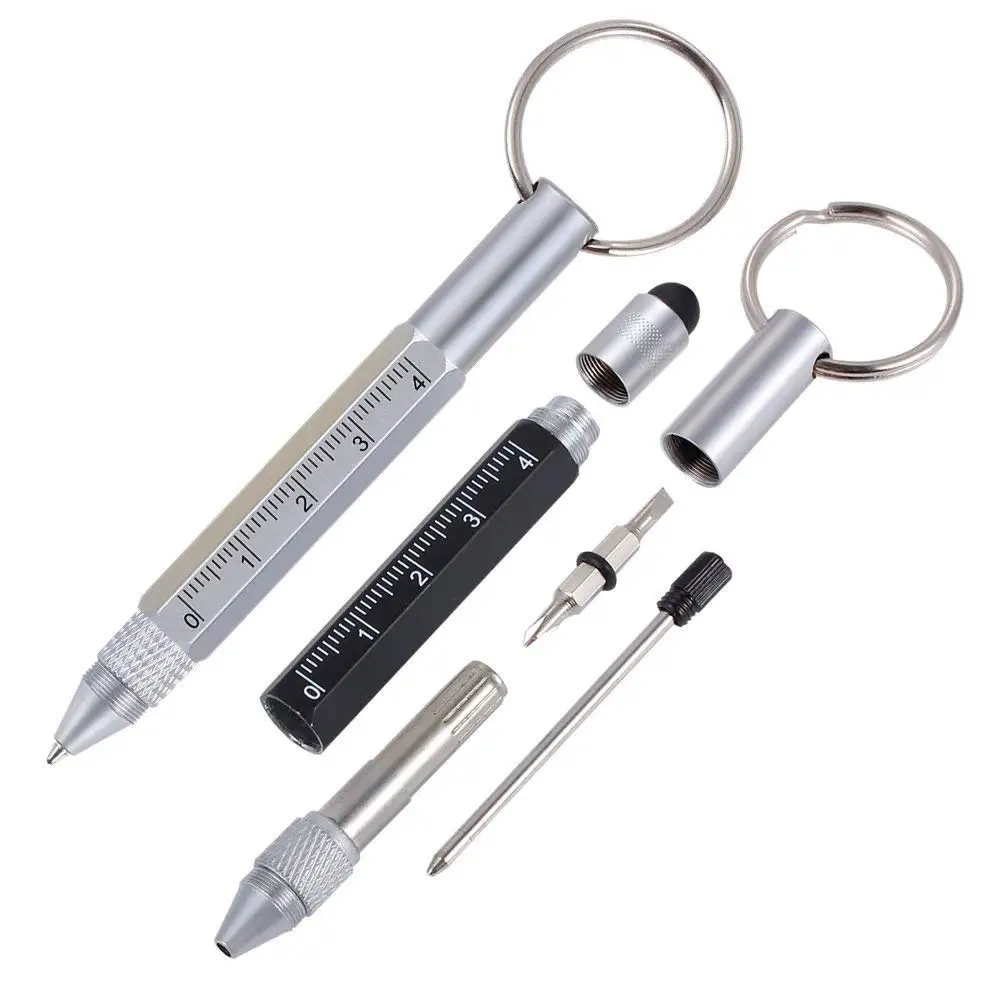 6 in 1 Tool Pen - Versatile Metal Pen with Key Ring