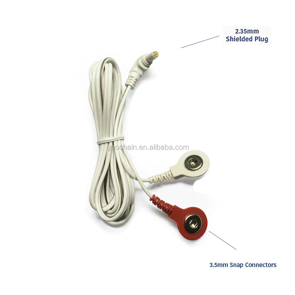 Custom 2.35mm To 2 Lead Snap Connector Cable Electrode Replacement Cord ...