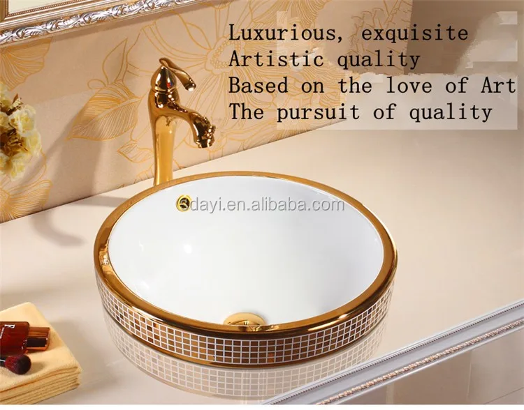 Ceramic Bathroom Luxury Golden Wash Basin Gold Color Wash Sink - Buy ...