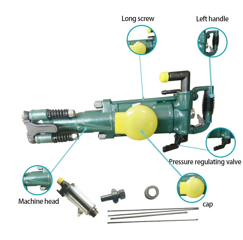 Efficient Portable Pneumatic Rock Drill with Air Leg for Mining