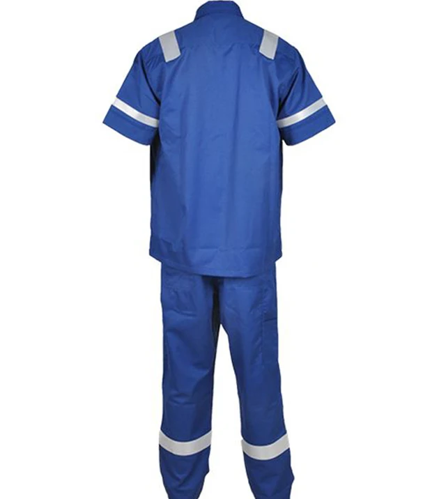 Flame Retardant Safety Overalls Set With Blue Short Cuff Reflector ...