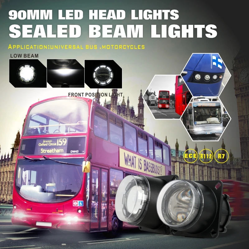 Tuff Plus New design High beam 4 inch bus 90mm LED headlights with ...
