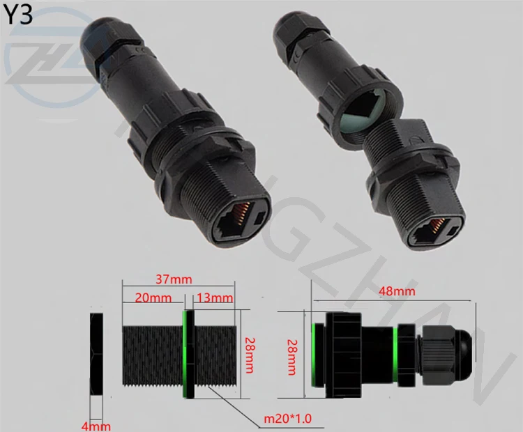 Black IP67 Protection M20 Stuffing Locknut Plastic RJ45