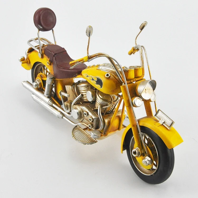 Retro Metal Craft Motorcycle Toys Model Home Decor Yellow Color Antique ...