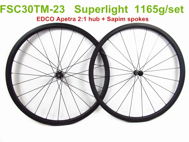 Competitive Carbon Bicycle Wheels 30mm Tubular Rims With Edco Aptera ...