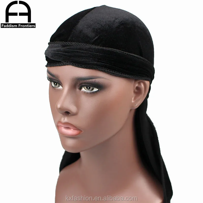 Men Velvet Durag Long Tail Outside Stitching Durags Wave Cap Bandanas ...