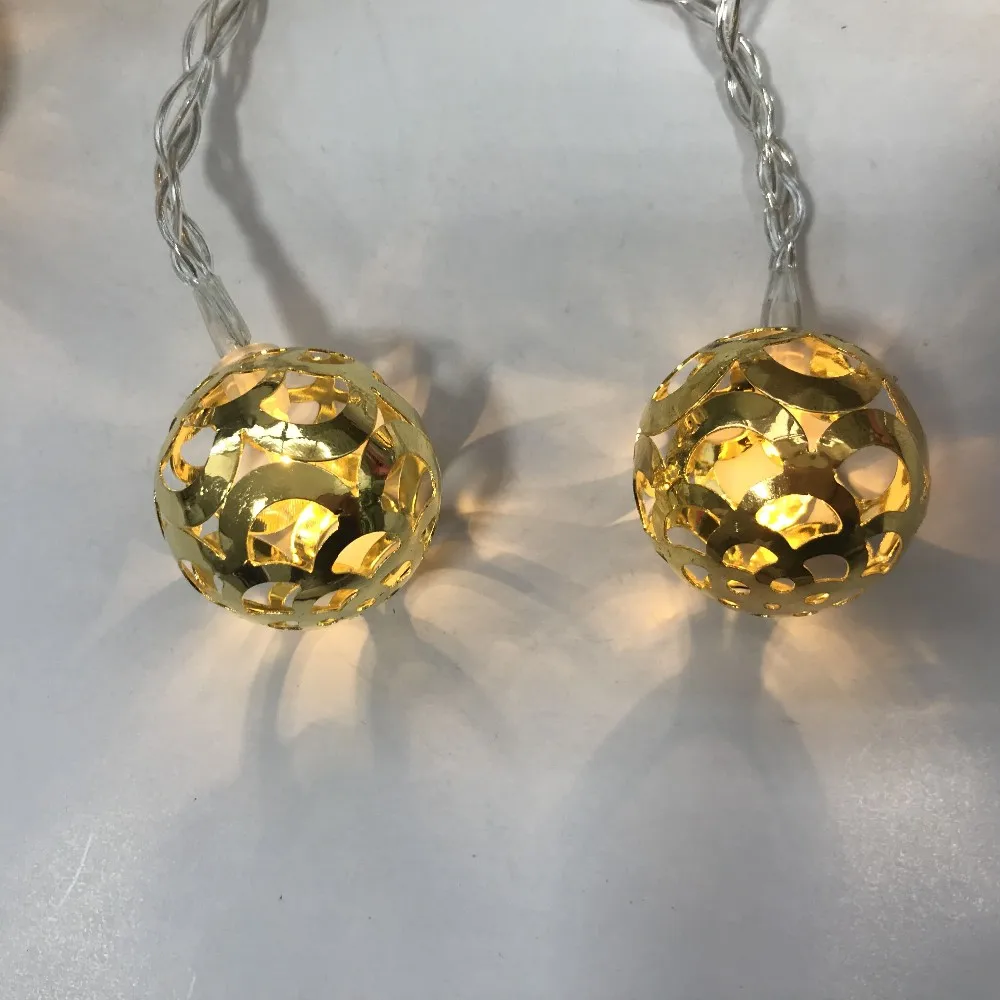 10 LED Gold Metal Moroccan Ball String Lights Battery Power Globe Light ...