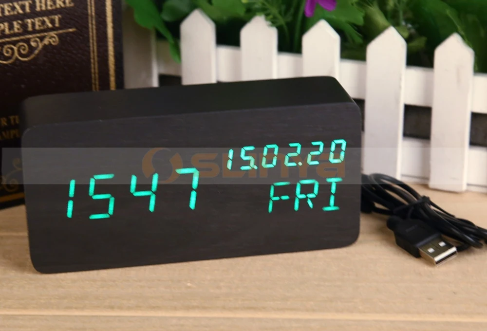 Mini Led Table Clock Multi-style Wooden Digital Clock With Week Display ...