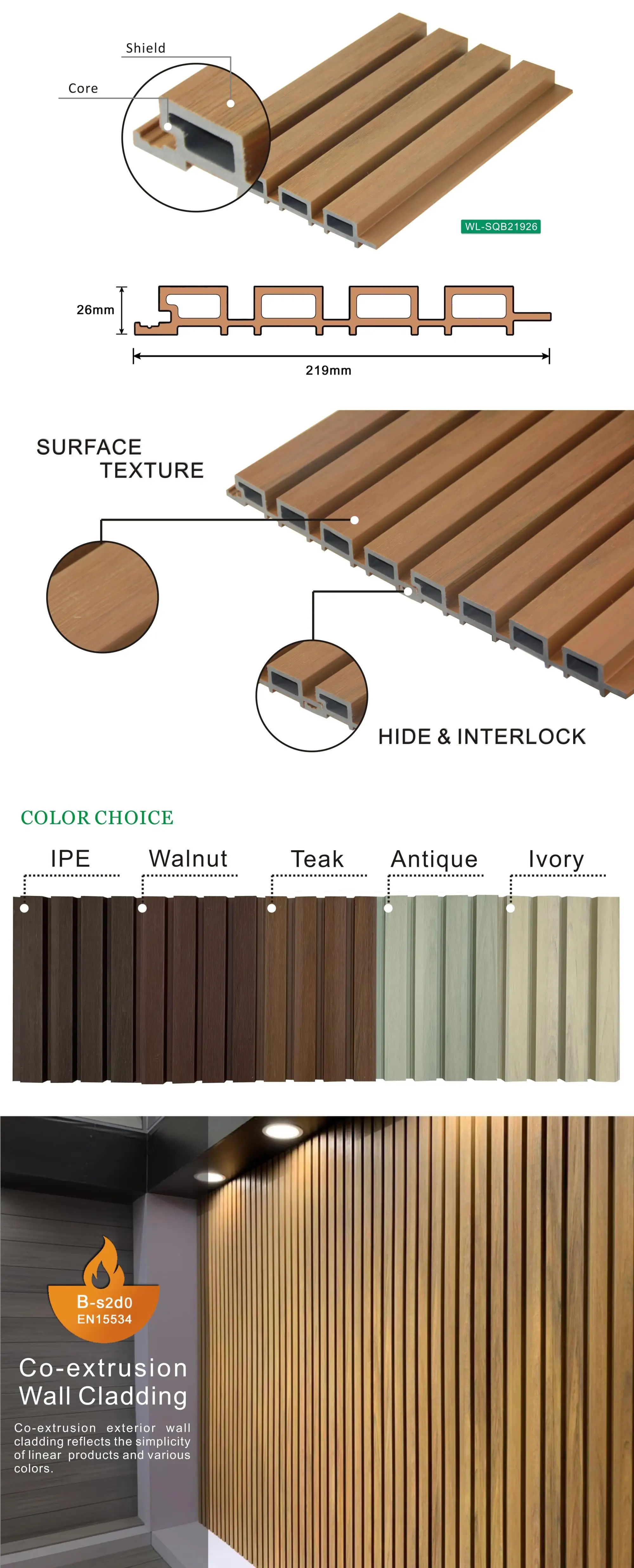 Commercial Exterior Decoration Ceiling Wpc Wood Plastic Composite Wall ...