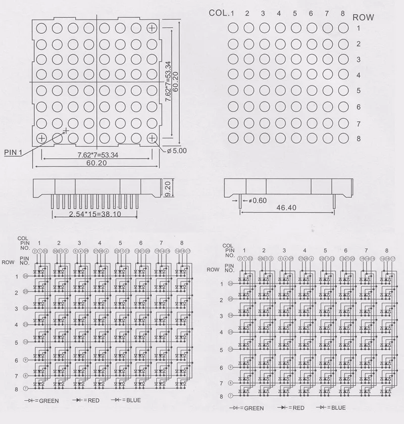 Rgb Led矩阵8x8全彩5毫米led点阵显示阴极60.2x 60.2毫米houkem-23088-argb - Buy 8x8点阵显示 ...