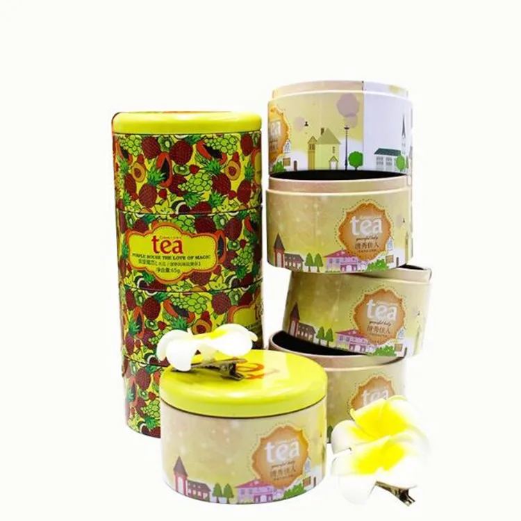 Promotional 3 Layers Round Metal Tea Tins Canister Decorative Round ...