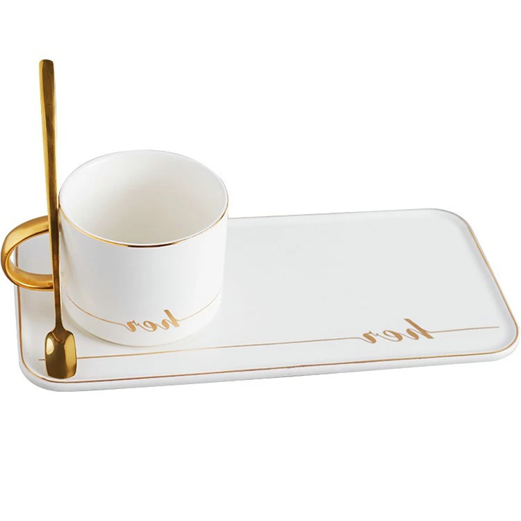 Luxury Gold Rim Rectangular Ceramic Sandwich Plate With Cup Holder ...