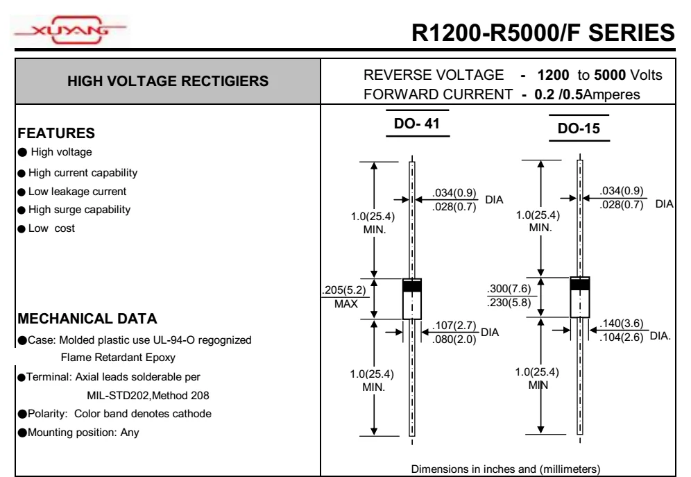 High Voltage Rectifier Diode R5000 - 5000V, 0.2A, DO-15 Package for ...