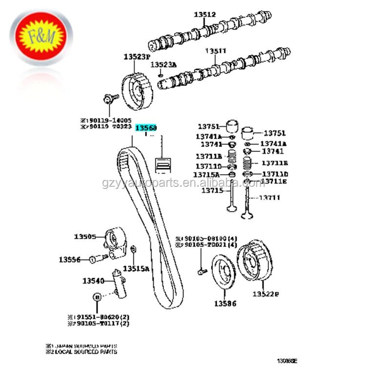 Correa dentada para motor, 1356839016, 2.5L, 1KD, 2KD, OEM, 13568-39016