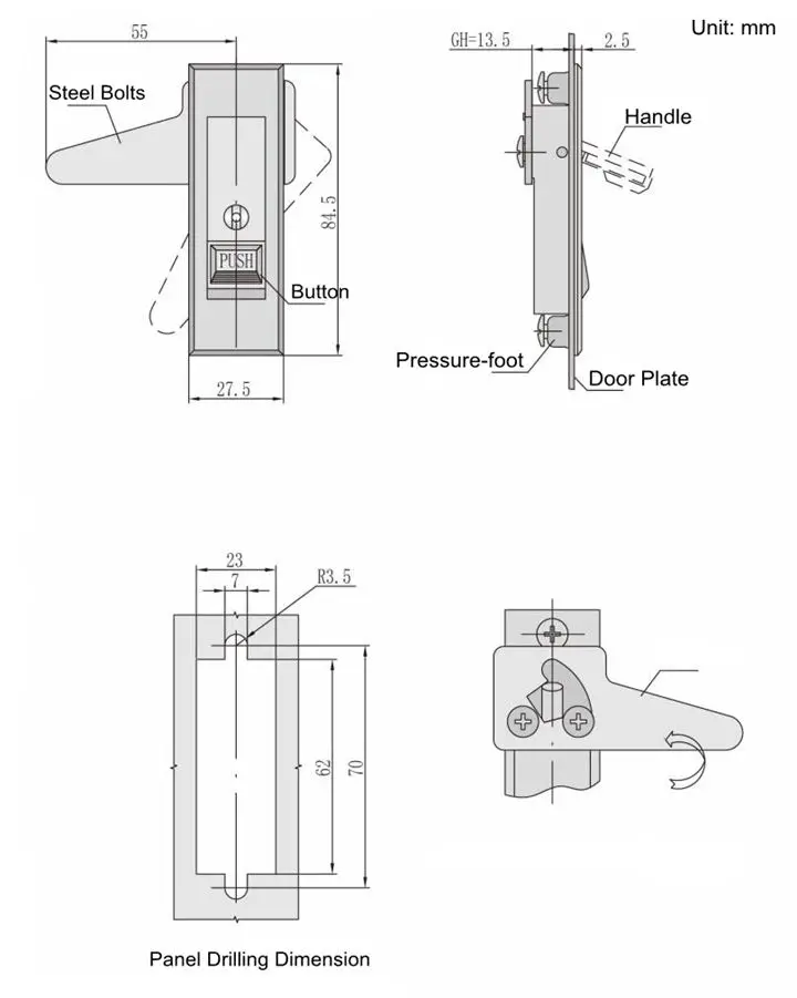 MS603-2 Push Button Flat Lock - Reliable Zinc Alloy Security