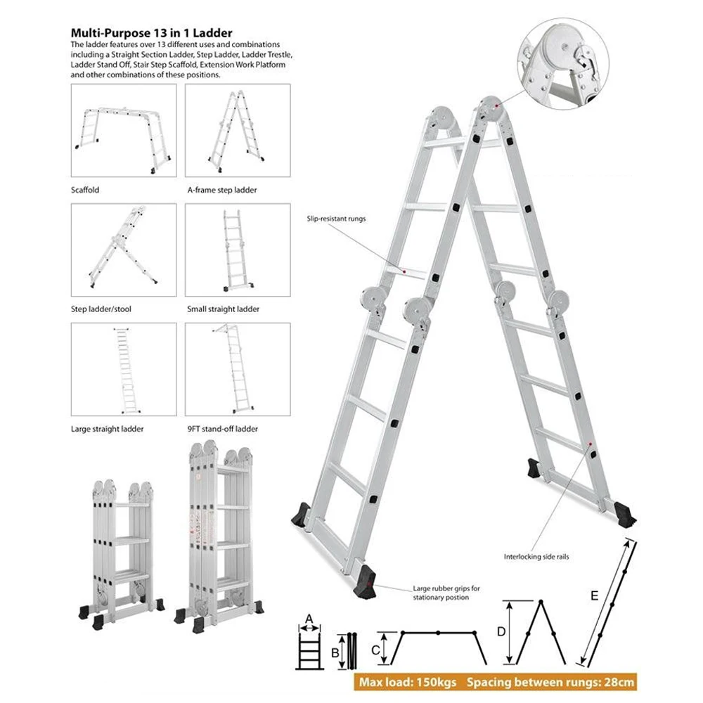 12 Ft Multi-Purpose Aluminium Folding Step Ladder - 4x3step