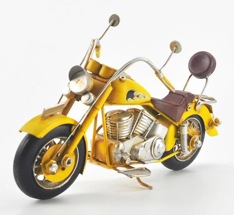 Retro Metal Craft Motorcycle Toys Model Home Decor Yellow Color Antique ...