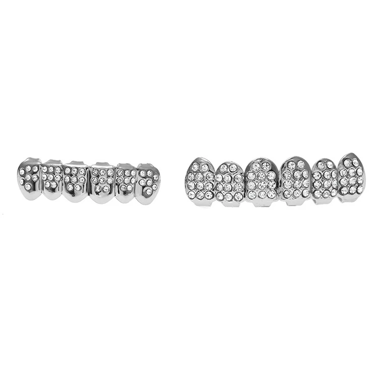 Silver Color Teeth Grillz - Iced Out Hip Hop Bling