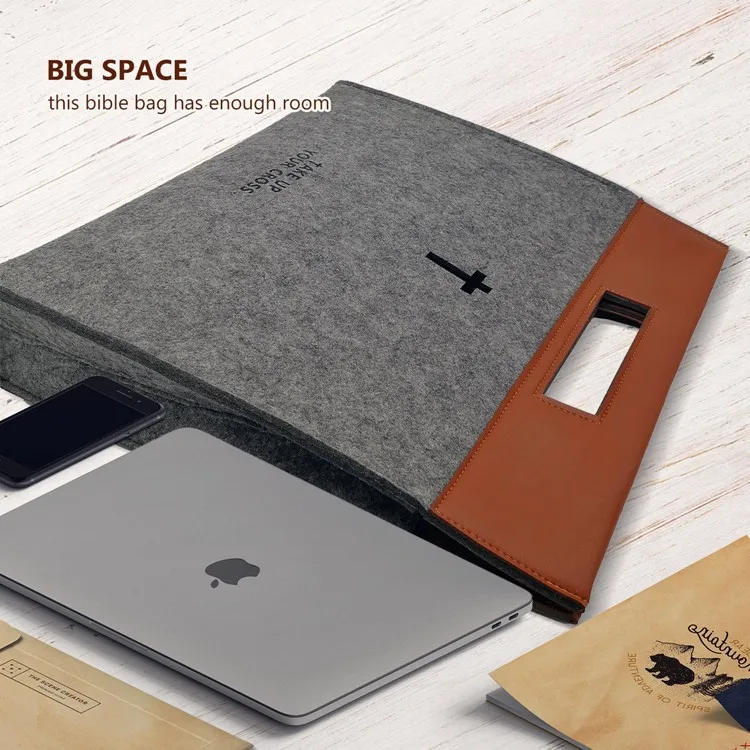 Christian Gift Leather Tote Bag Bible Study Organizer Felt Bible Cover ...