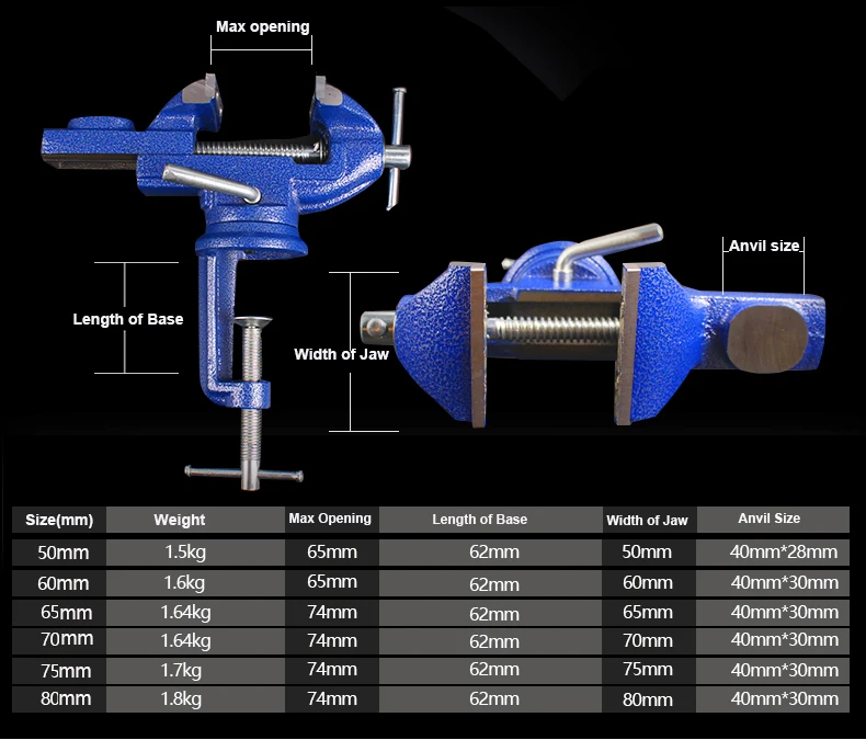 360 Degree Woodworking Table Vice with Round Anvil Table Vise