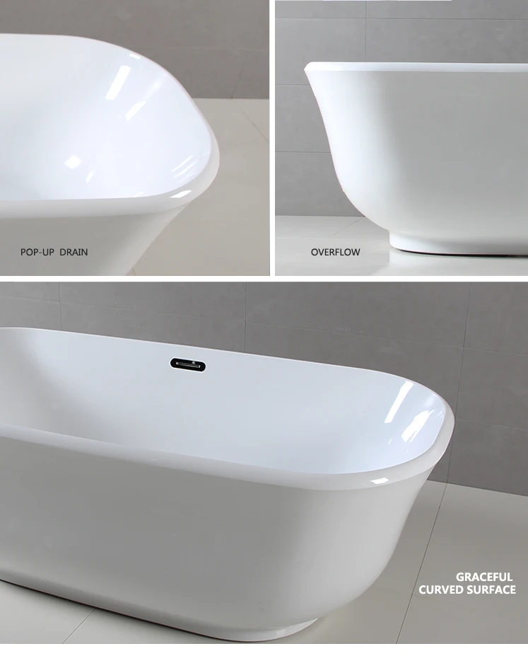 Waltmal Vanity Art Shallow Solid Surface Freestanding Acrylic Bathtub ...