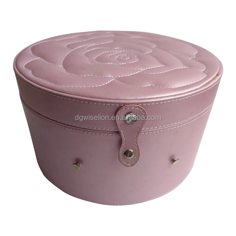Luxury PU Leather Round Cosmetic Box Cardboard Beauty case Cylinder ...