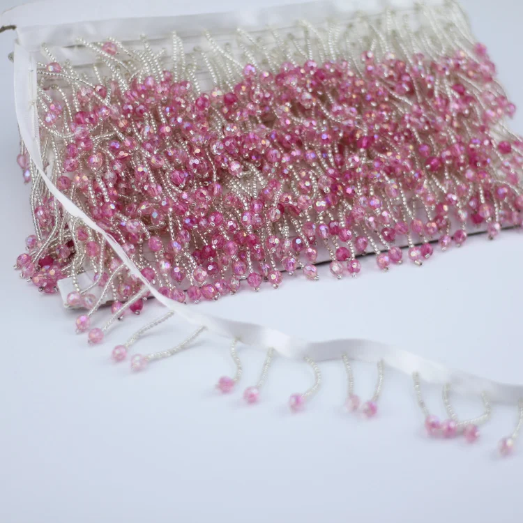 Lovely Pink Crystal Beaded Fringe Trim For Sewing Dress Accessory - Buy ...