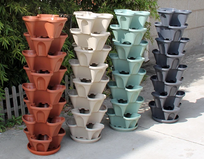 Garden Decor Cheap Colorful Stackable Plastic Flower Pots - Buy ...