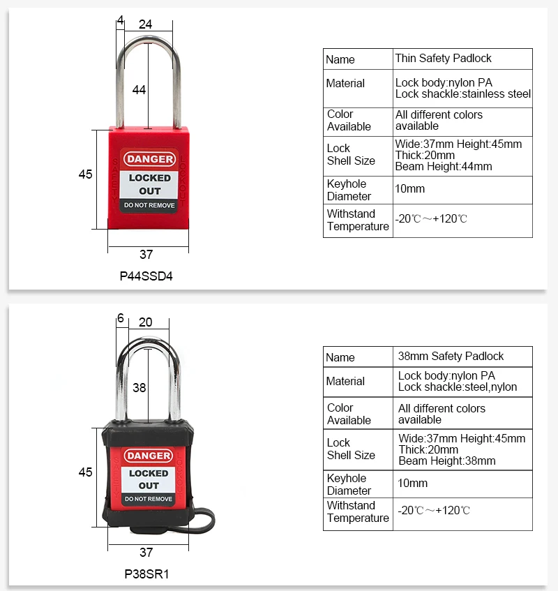Security 38mm Shackle Pad Locks - Loto ABS Lockout Devices