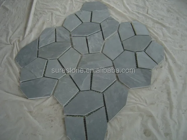 Natural Split Irregular Black Slate Paver Mesh Mounted Flagstone Mat ...