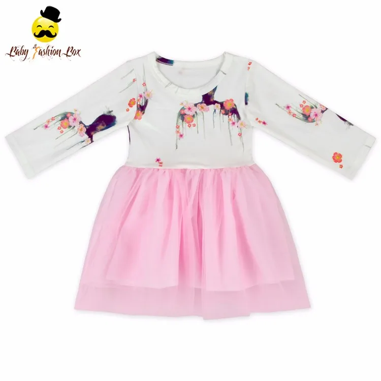 Fancy Children Clothing Flower Printed Long Sleeve Pink Tultu Skirt ...